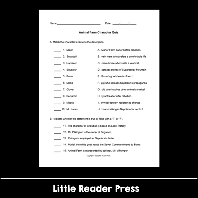 Animal Farm Character Quiz with Answer Key - Made By Teachers