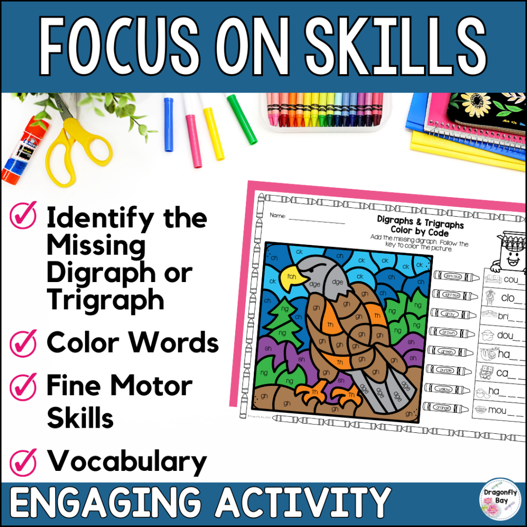 Digraphs and Trigraphs Word Work Color by Code Activity Worksheets ...