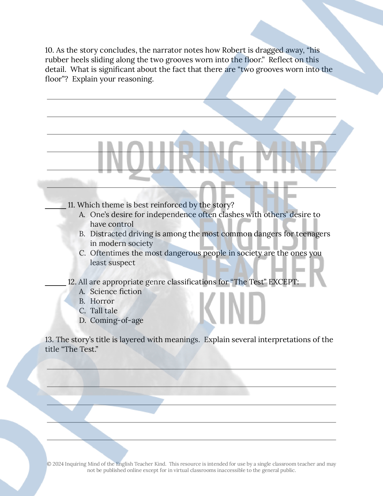 "The Test" by Theodore Thomas Quiz, Close Reading Activity, and ...