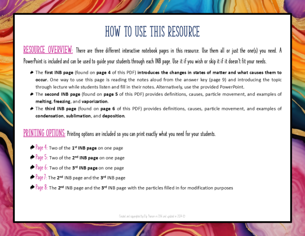 Changes in States of Matter Notes Interactive Science Notebook and ...