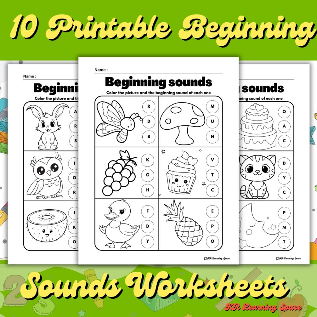 10 Printable Beginning Sounds Worksheets Preschool-1st Grade Phonics ...