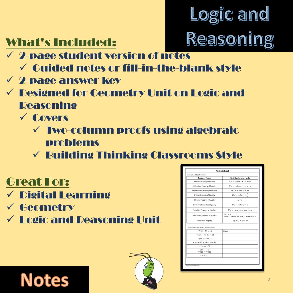 Algebraic Proofs Using Two Columns Geometry Guided Notes for Logic and ...