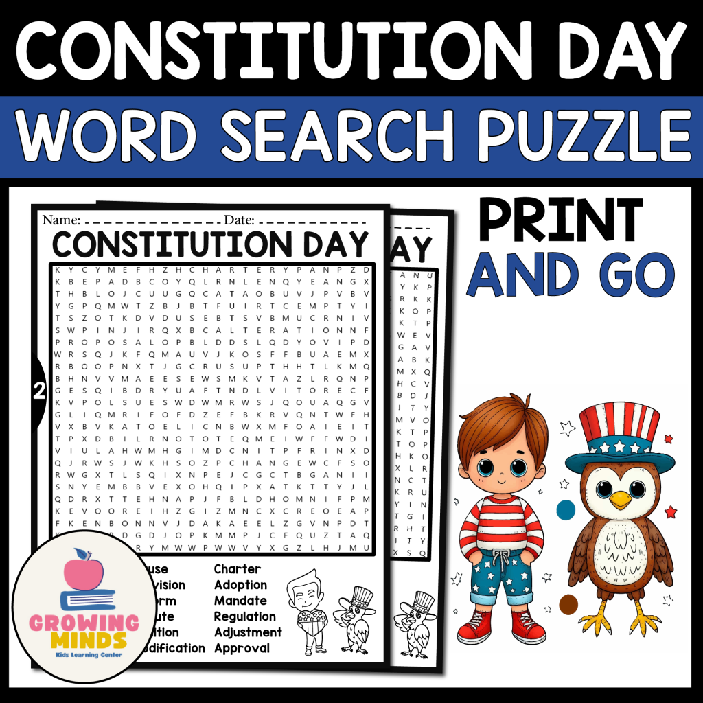 Constitution Day Word Search Puzzles Septembre Word Find Puzzle for ...