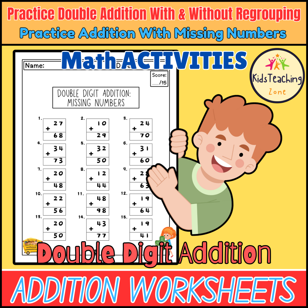 Double Digit Addition With and Without Regrouping Worksheets - Missing ...