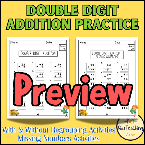 Double Digit Addition With and Without Regrouping Worksheets - Missing ...