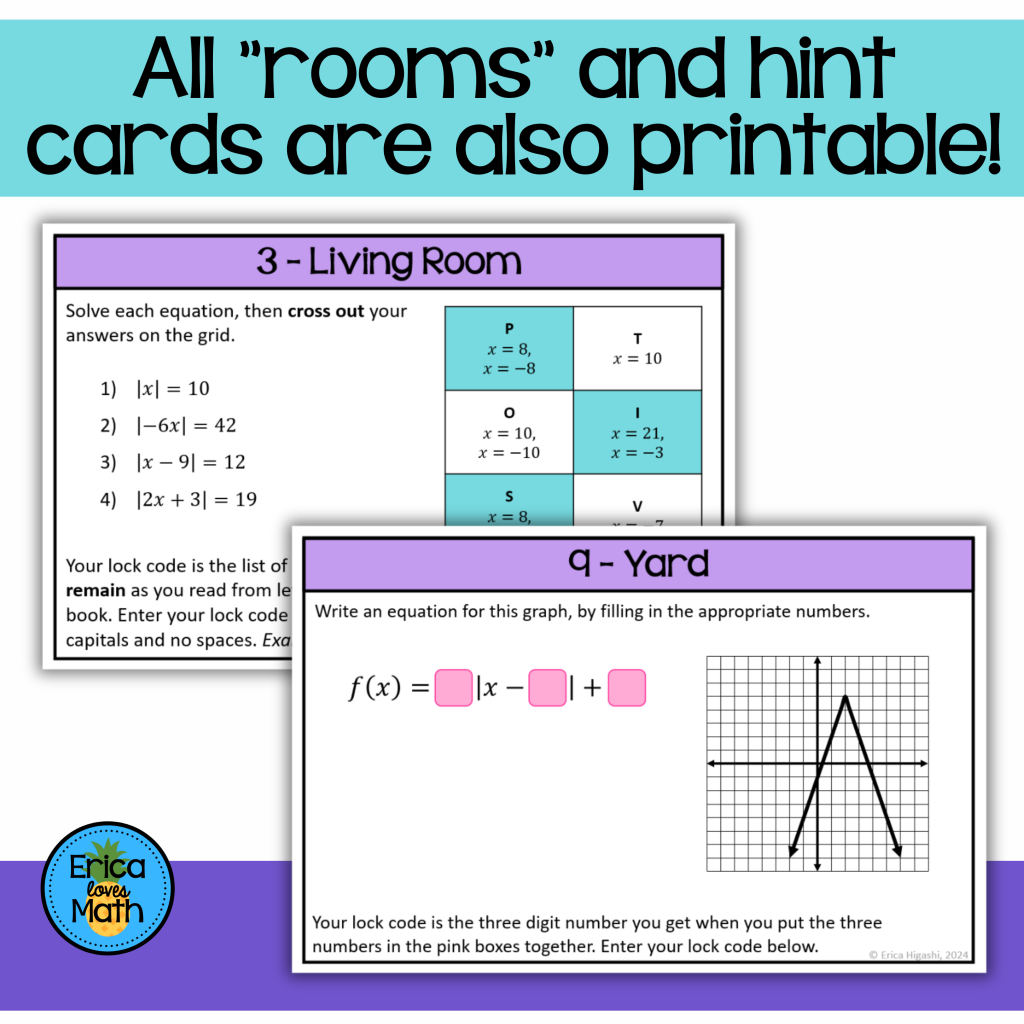 Absolute Value Equations, Inequalities, & Graphs Escape Room Activity ...