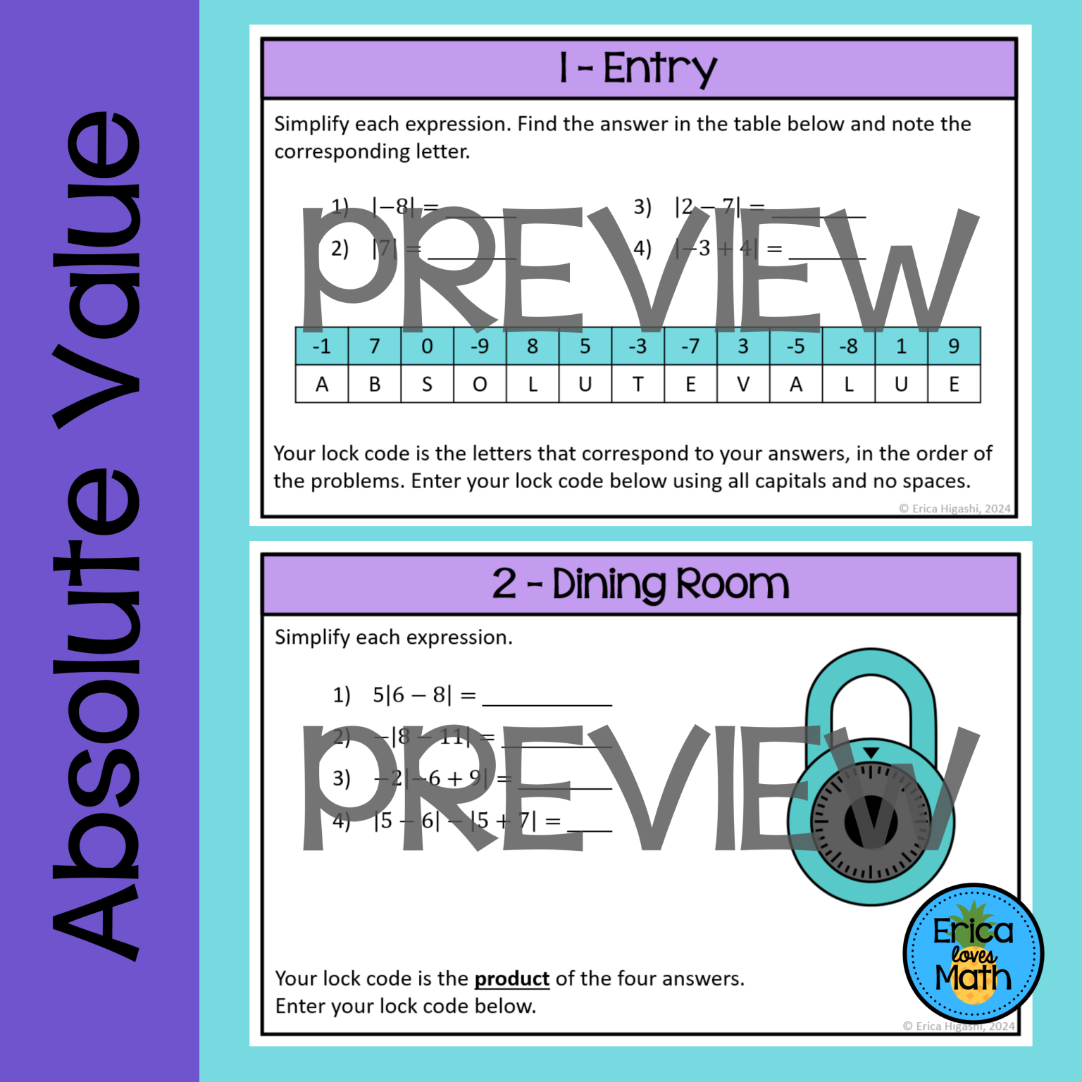 Absolute Value Equations, Inequalities, & Graphs Escape Room Activity ...