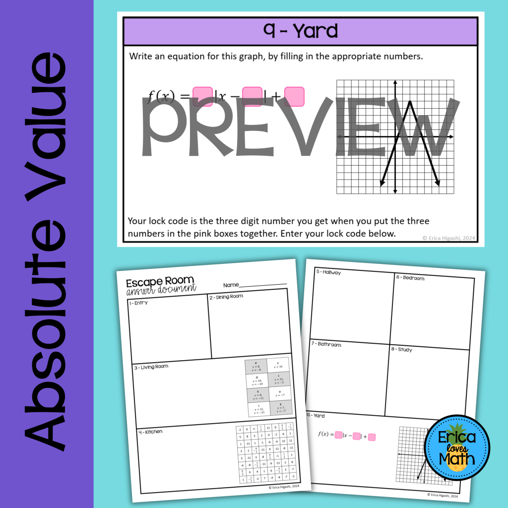 Absolute Value Equations, Inequalities, & Graphs Escape Room Activity ...