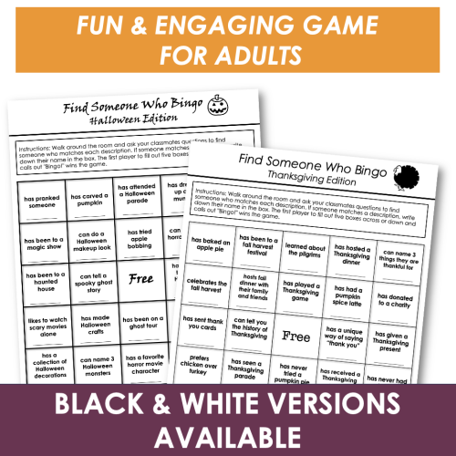 Halloween & Thanksgiving Find Someone Who Bingo - ESL Speaking ...