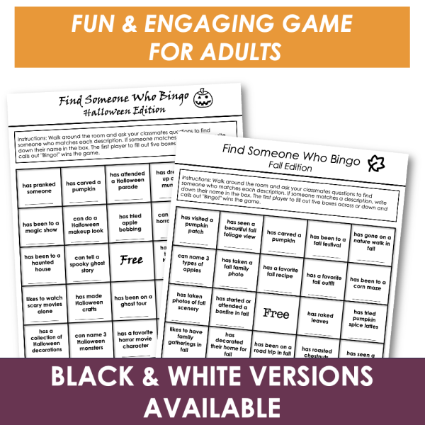 Fall, Halloween & Thanksgiving Find Someone Who Bingo Speaking ...