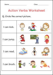 Printable Sentences Action Verbs Grammar Worksheets - Circle the Action ...