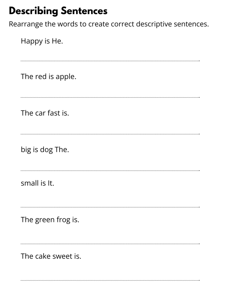printable simple rearrange sentences worksheet for grade 1 with answers ...
