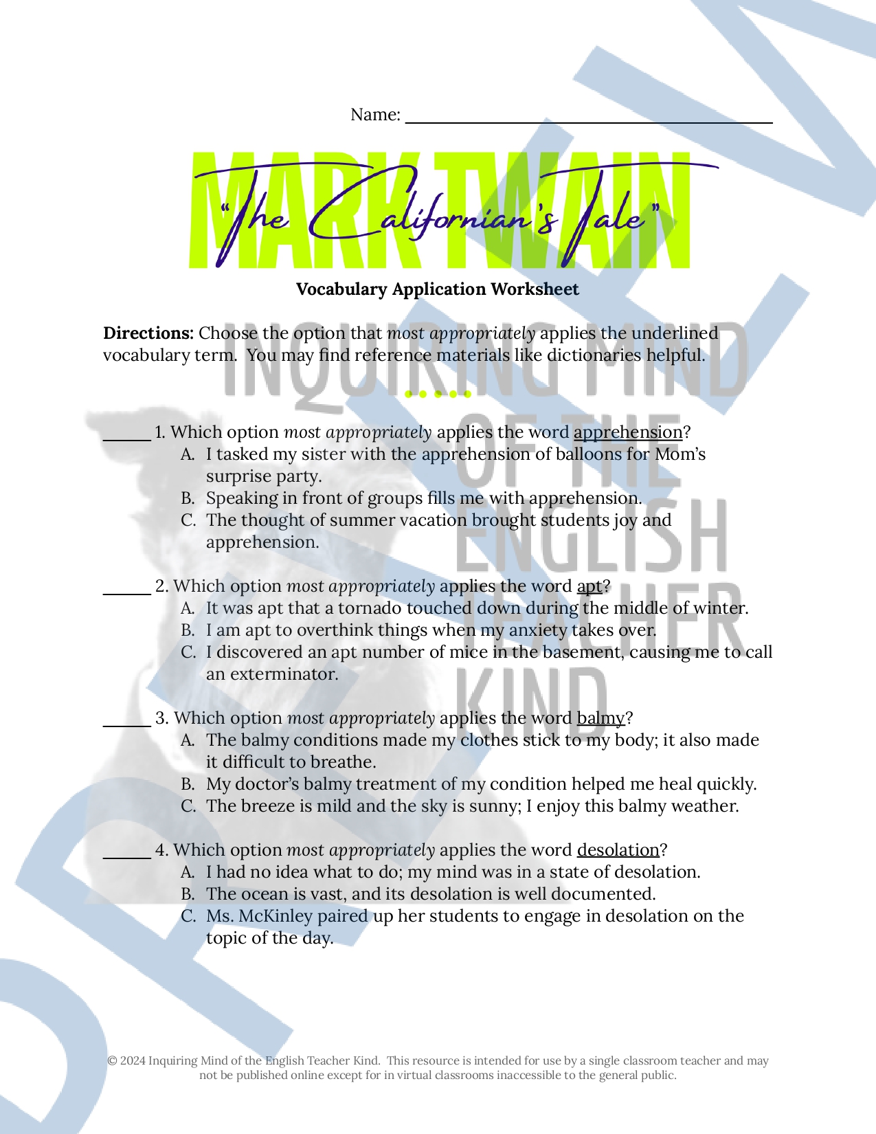 "The Californian's Tale" by Mark Twain Quiz, Close Reading, and ...