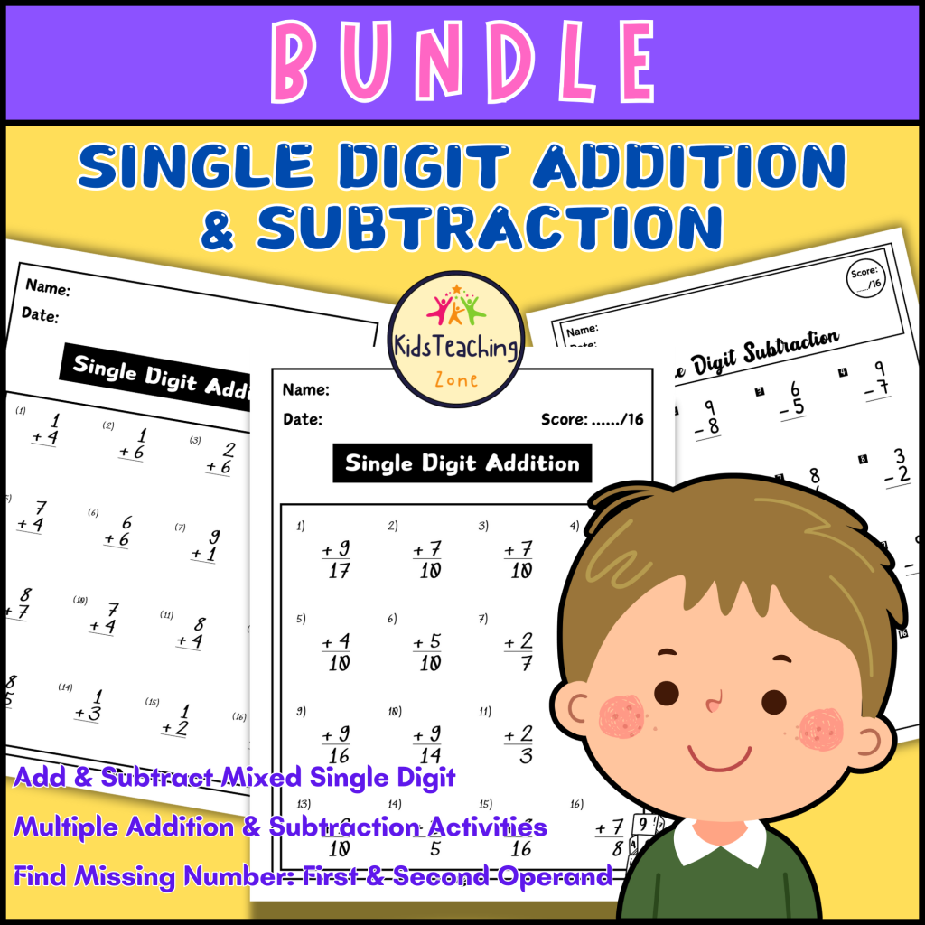 Mixed Single Digit Addition & Subtraction Worksheets Bundle | Made By ...