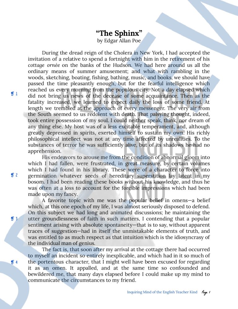 "The Sphinx" by Edgar Allan Poe Quiz and Answer Key | Made By Teachers