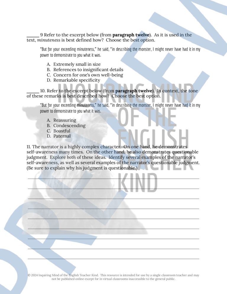 "The Sphinx" by Edgar Allan Poe Quiz, Close Reading, and Vocabulary ...