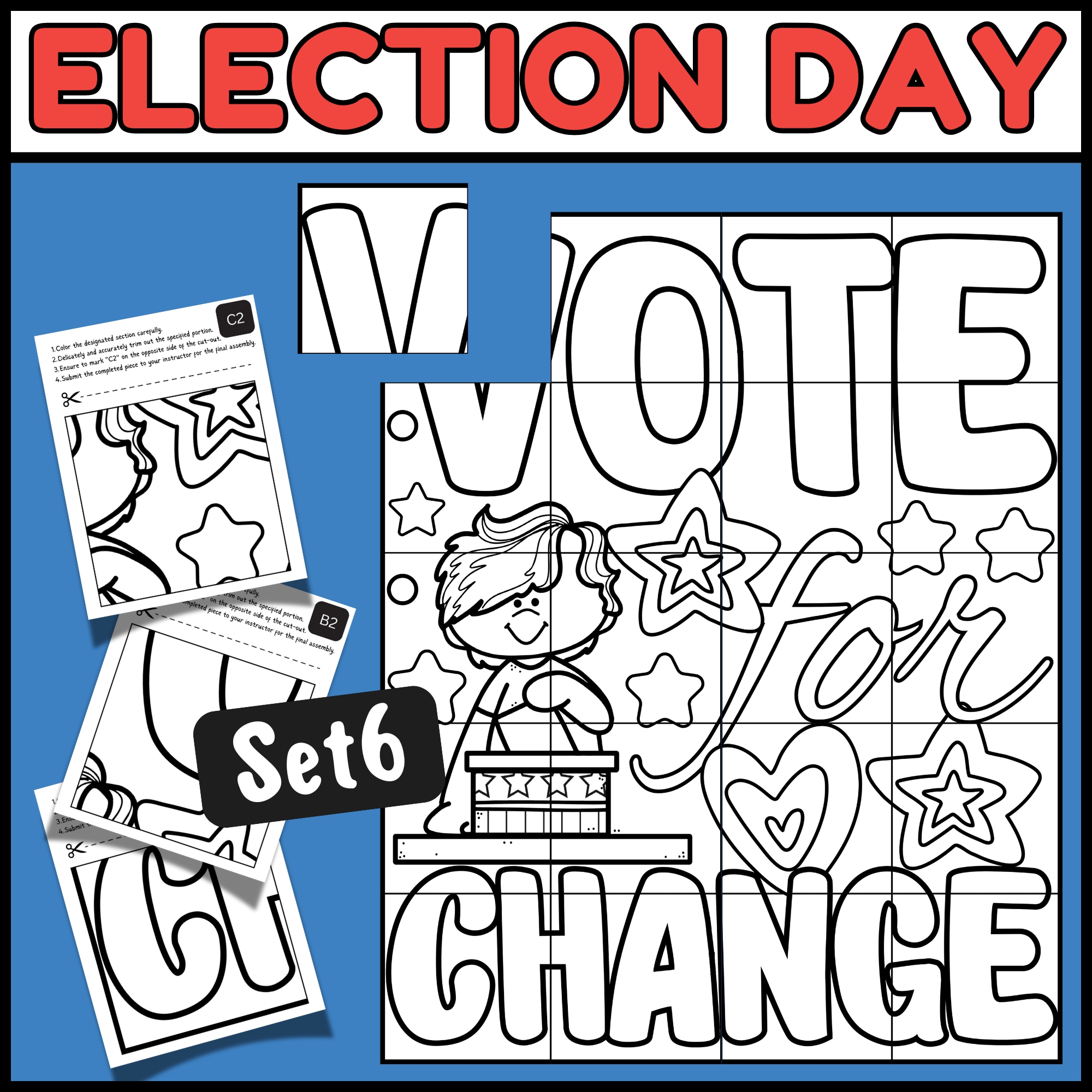 Election Day 2024 Collaborative Coloring Posters Bundle | President's ...