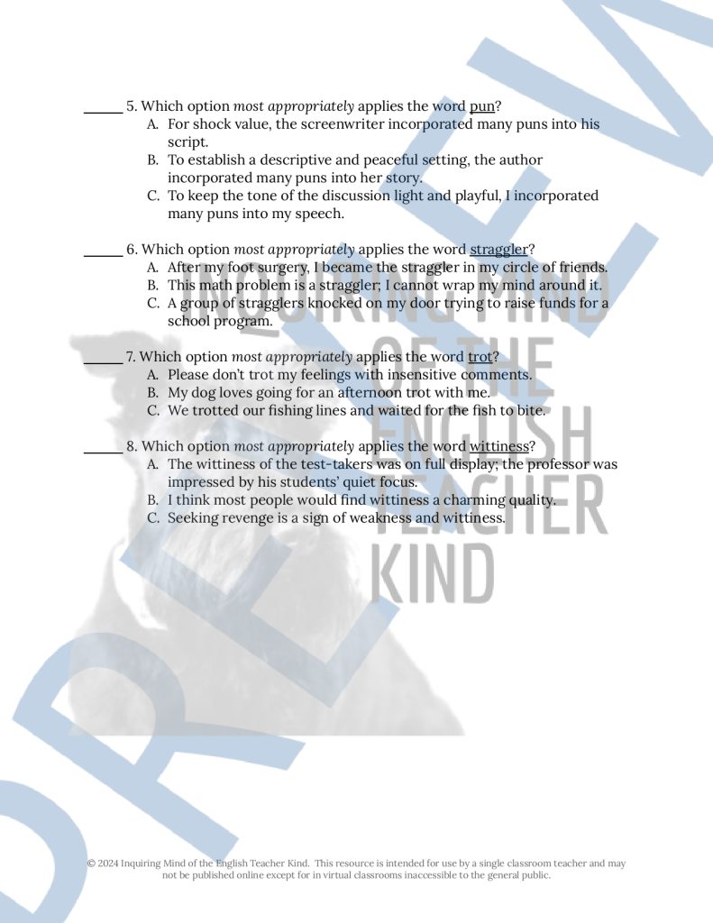 "Priscilla and the Wimps" by Richard Peck Vocabulary Games and ...