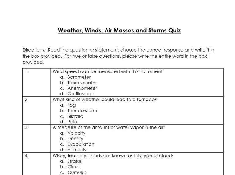 Earth Science: All about Weather QUIZ (Storms, Winds, Air Masses ...