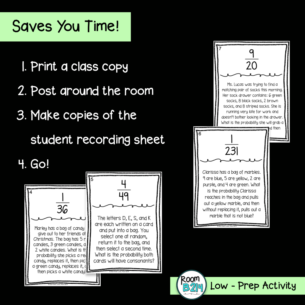 Probability of Simple and Compound Events Scavenger Hunt TEKS 7.6I ...