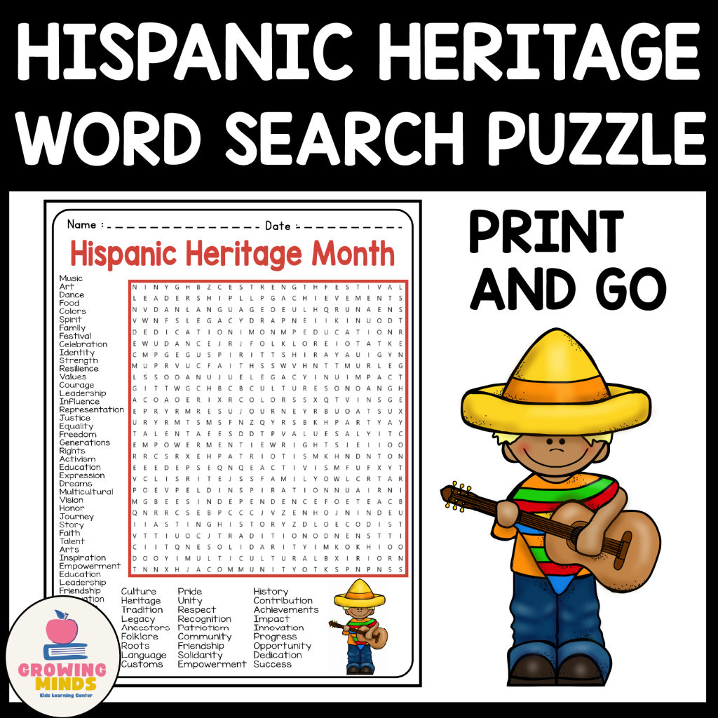 (4th to 7th Grade) Hispanic Heritage Month Word Search Puzzle Worksheet ...