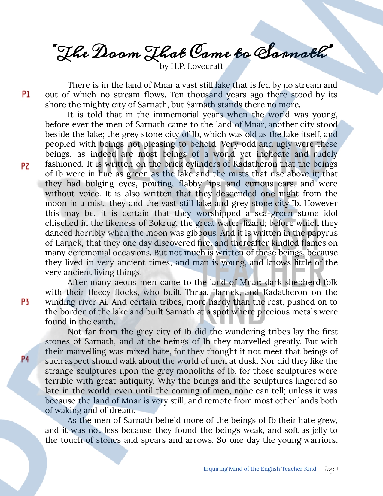 "The Doom That Came to Sarnath" by H.P. Lovecraft Close Reading ...