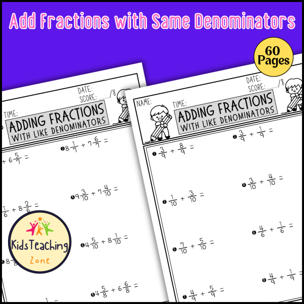 Adding Fractions With Like Denominator Worksheets Practice | Made By ...