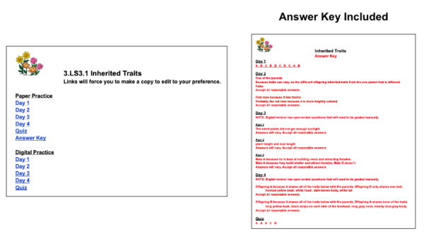 3rd Grade Science Practice Inherited Traits 3.LS3.1 (Paper & Digital ...