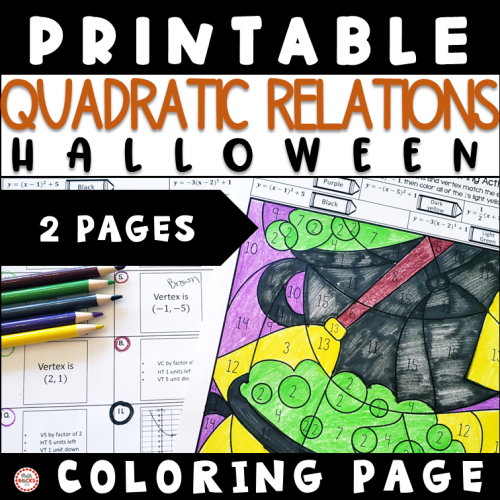 Halloween Quadratic Functions Vertex Form Color-By-Number Algebra 1 ...