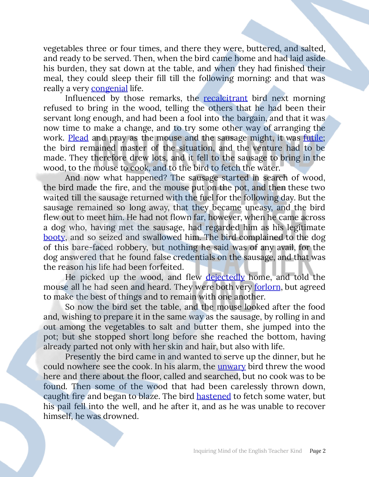 "The Mouse, the Bird, and the Sausage" by the Brothers Grimm Quiz and ...