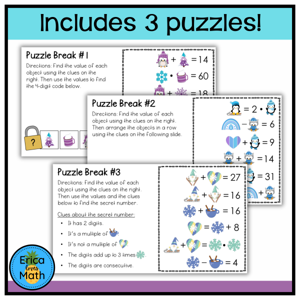 Math Logic Puzzle Activity for Winter Brain Break | Made By Teachers