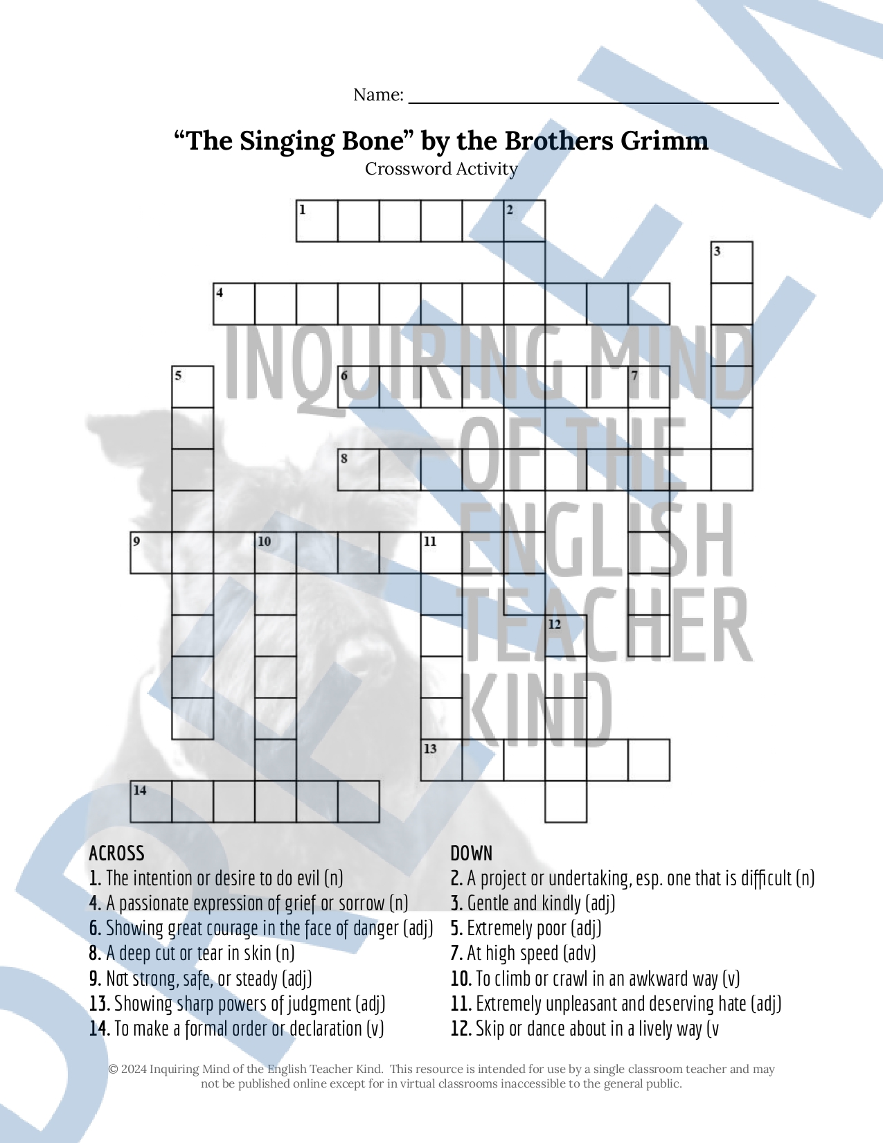 "The Singing Bone" by the Brothers Grimm Quiz, Close Reading Worksheet ...