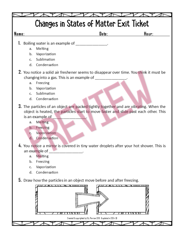 Changes in States of Matter Phase Changes Assessment Exit Ticket Quiz ...