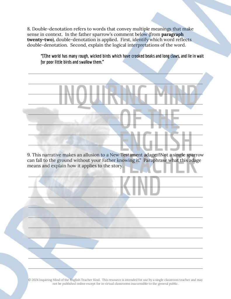 "The Sparrow and His Four Children" Activities Bundle (Grimm's Fairy ...