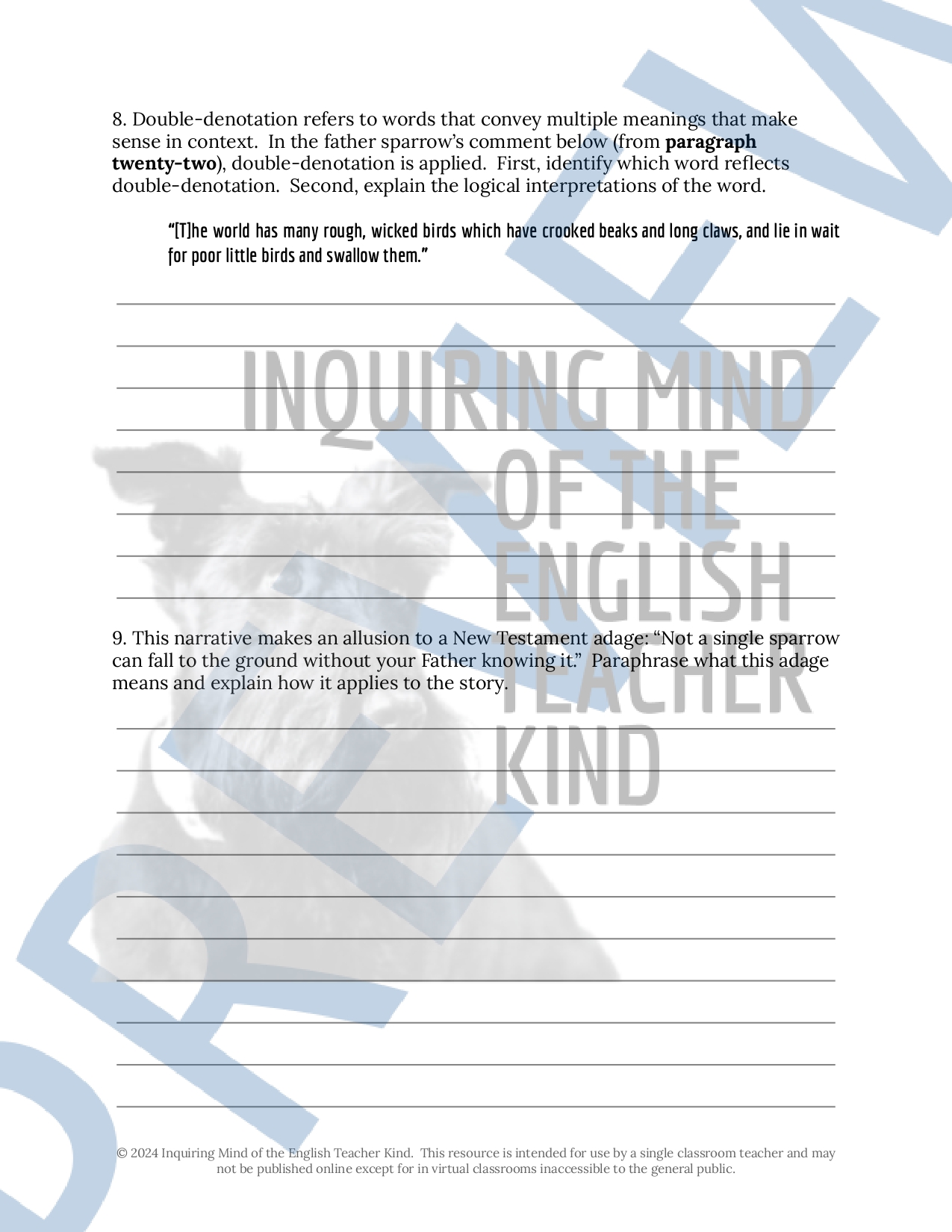 "The Sparrow and His Four Children" Activities Bundle (Grimm's Fairy ...
