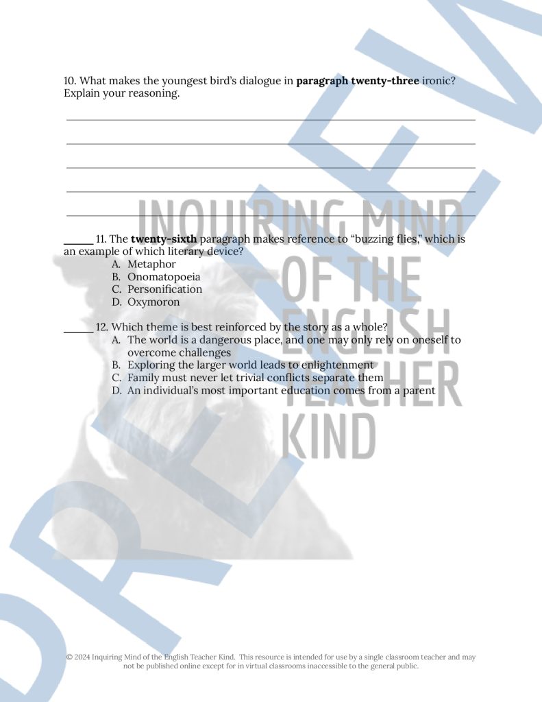 "The Sparrow and His Four Children" Activities Bundle (Grimm's Fairy ...