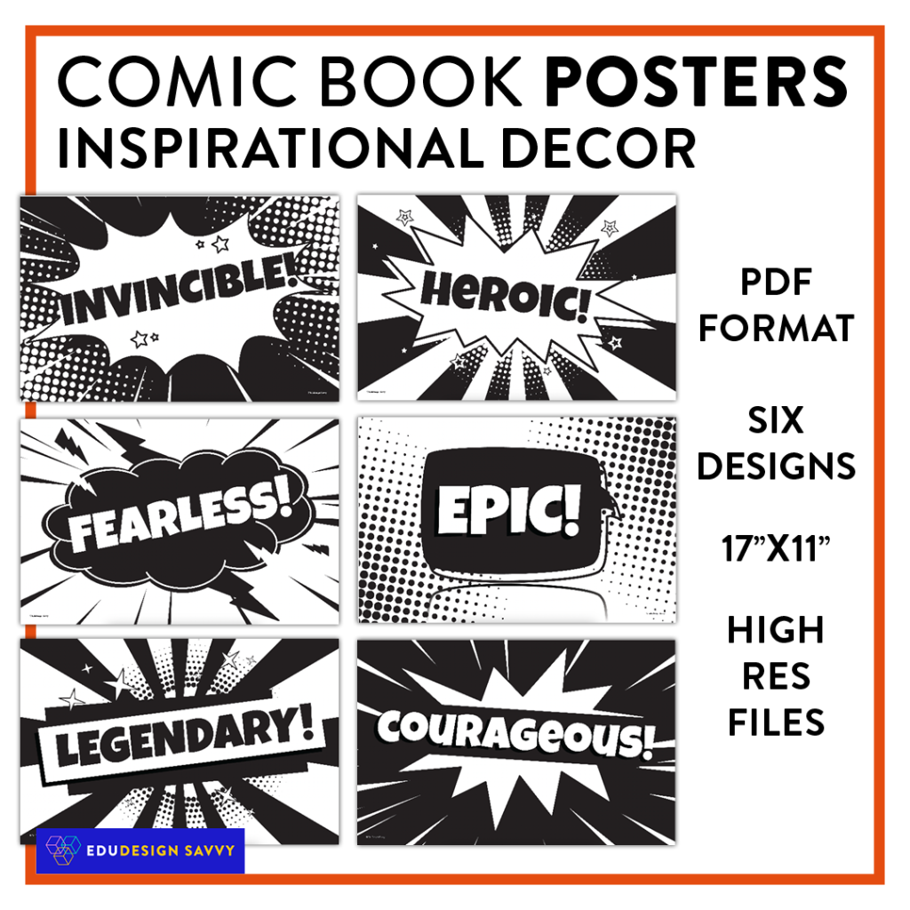 Comic Book Inspirational Posters: Six black and white, 17"x11" posters ...
