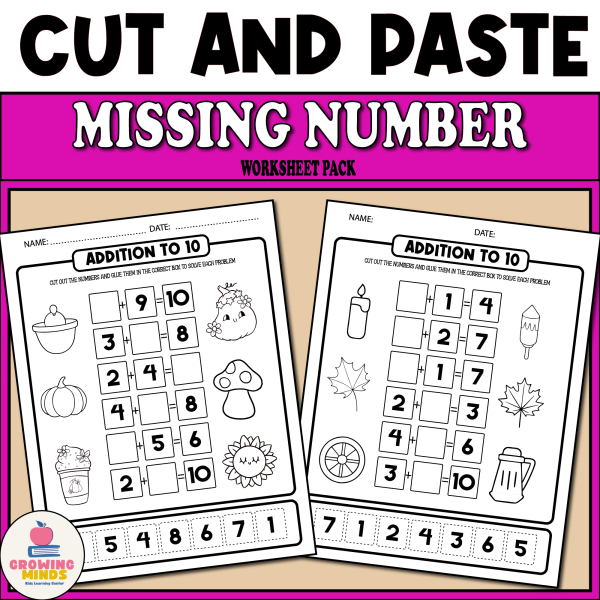 Fall Cut and Paste Addition to 10 Worksheets - Fall Math Centers ...