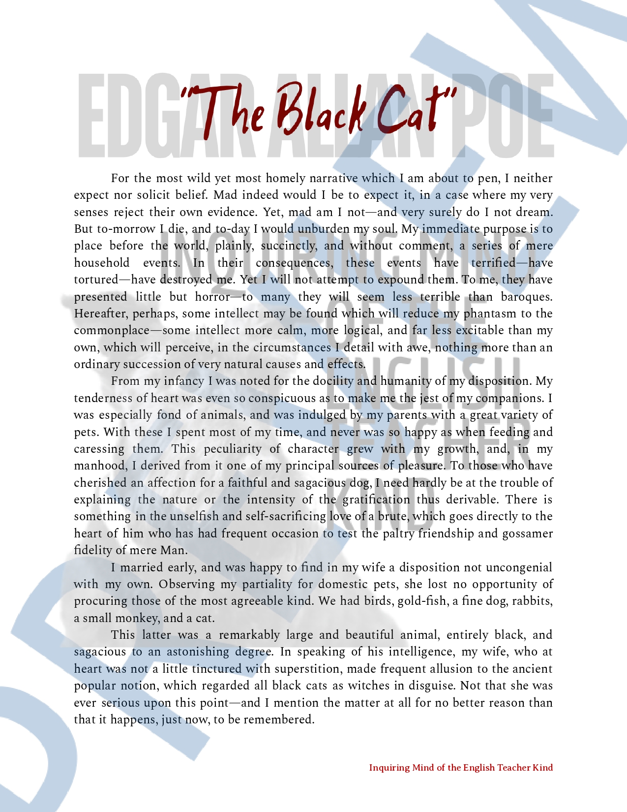 "The Black Cat" by Edgar Allan Poe Literary Craft Analysis Worksheet ...