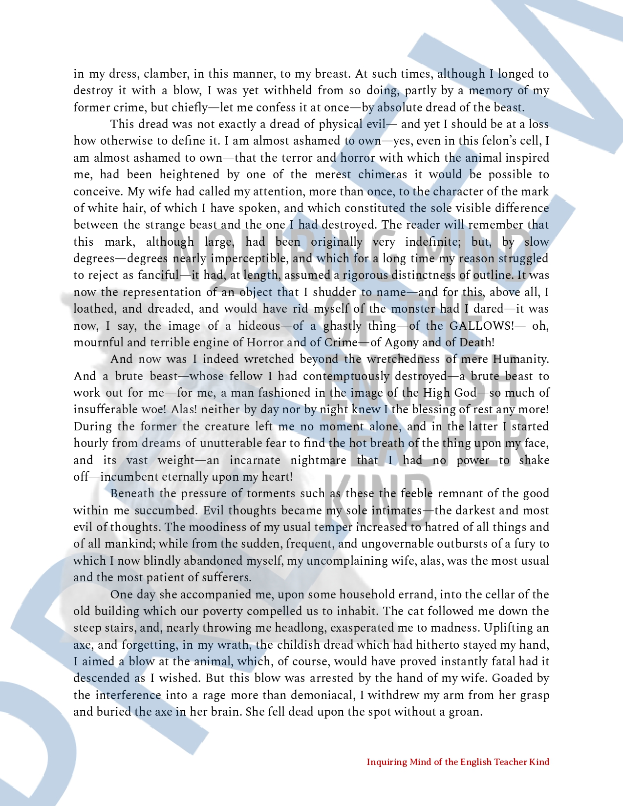 "The Black Cat" by Edgar Allan Poe Literary Craft Analysis Worksheet ...