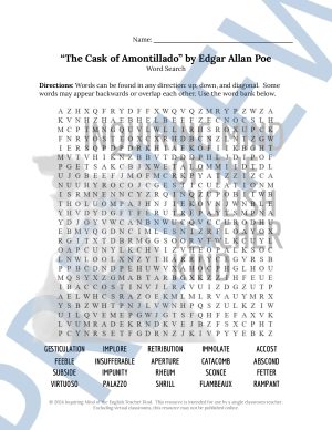 "The Cask of Amontillado" by Edgar Allan Poe Vocabulary Games and ...