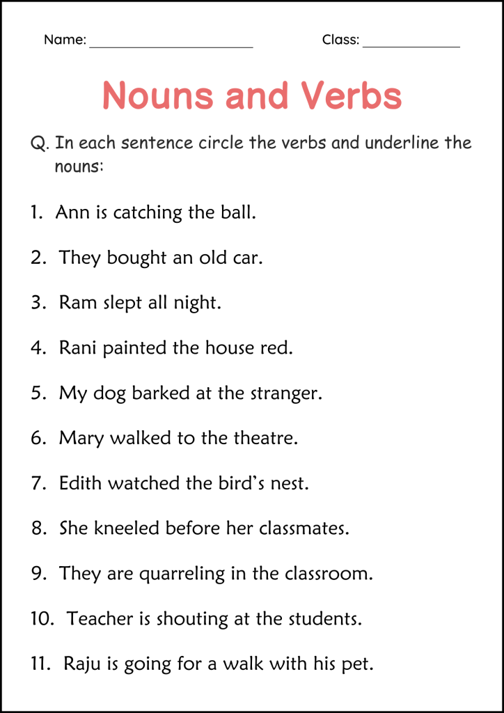 Printable Nouns and Verbs Grammar Worksheets 2nd and 3rd Grade - Made ...