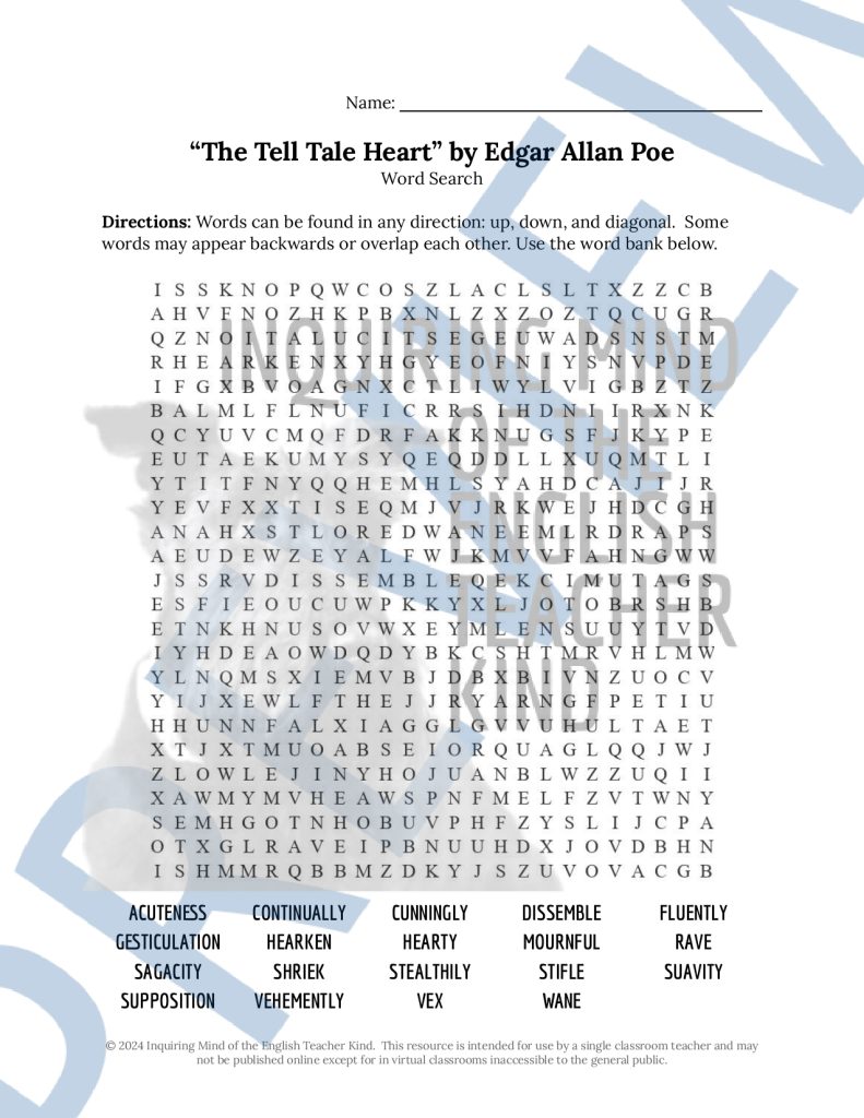 "The Tell Tale Heart" Vocabulary Development Games for High School ...