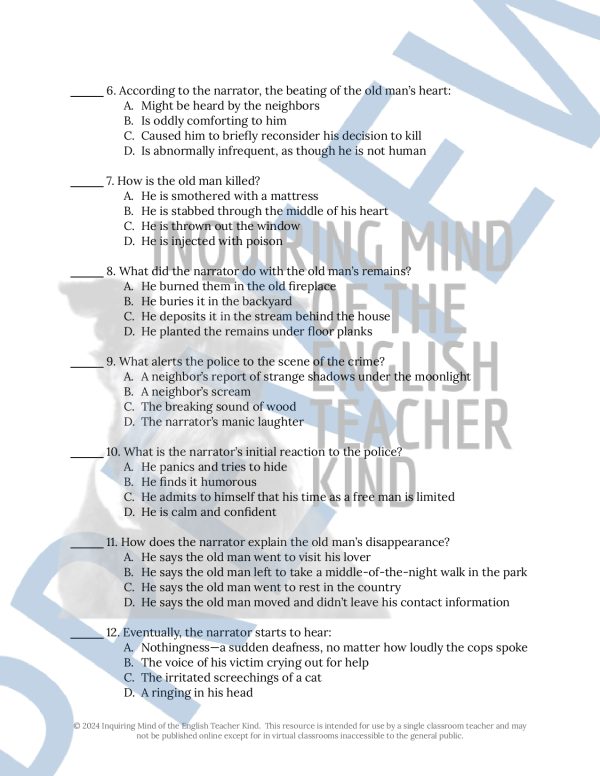 "The Tell-Tale Heart" by Edgar Allan Poe Quiz and Answer Key - Made By ...
