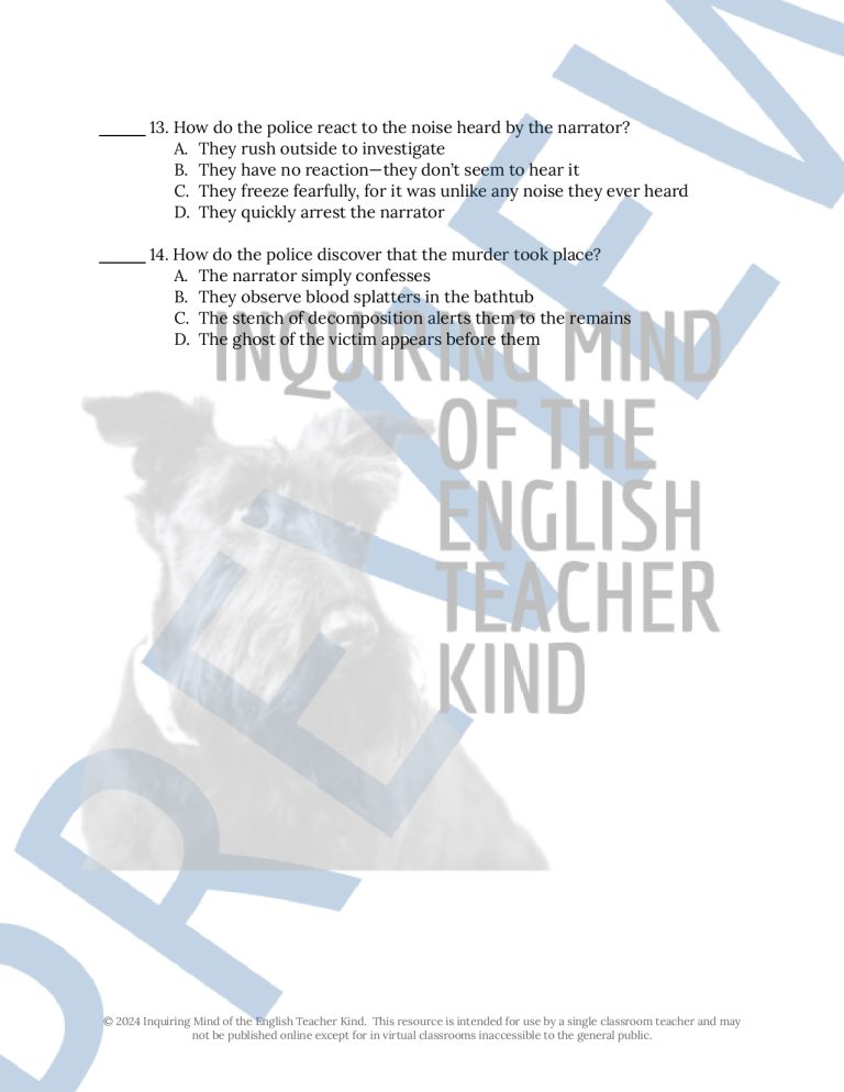 "The Tell-Tale Heart" by Edgar Allan Poe Quiz and Answer Key - Made By ...