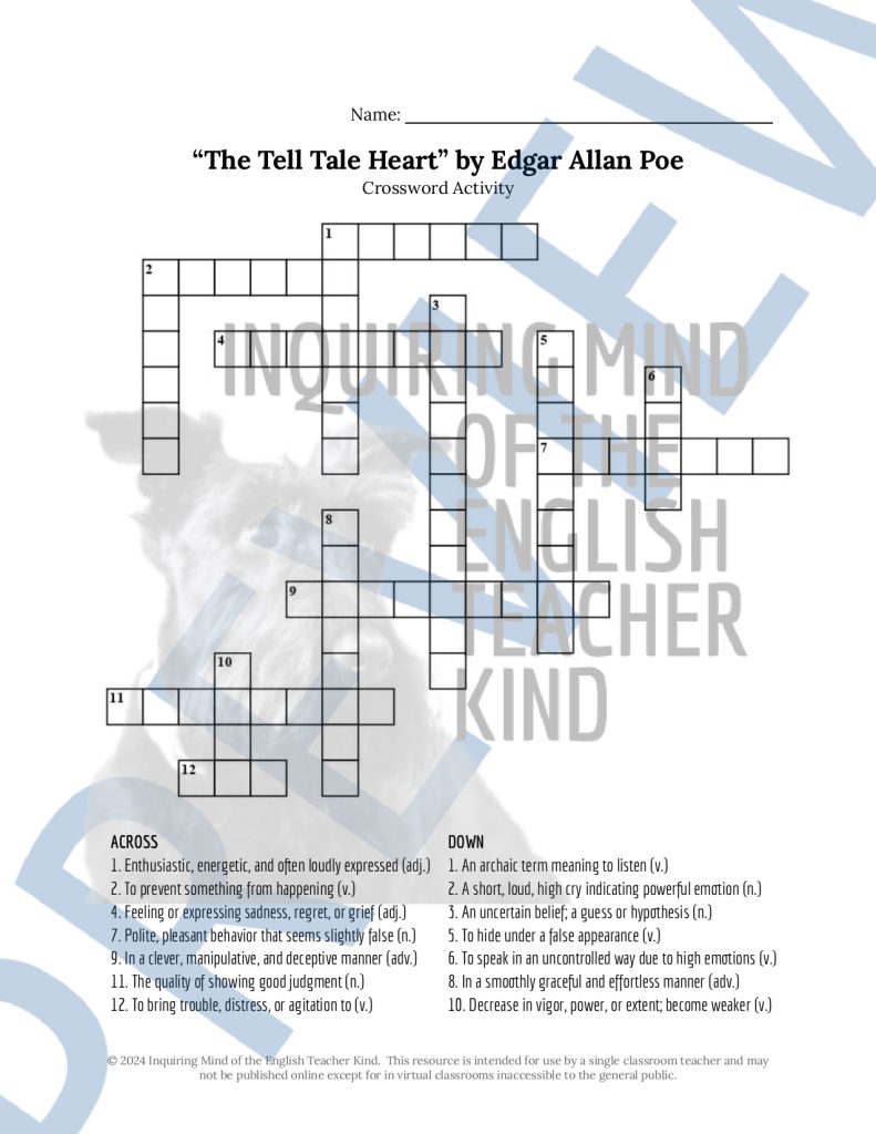 "The Tell Tale Heart" Quiz, Close Reading Activities, and Vocabulary ...