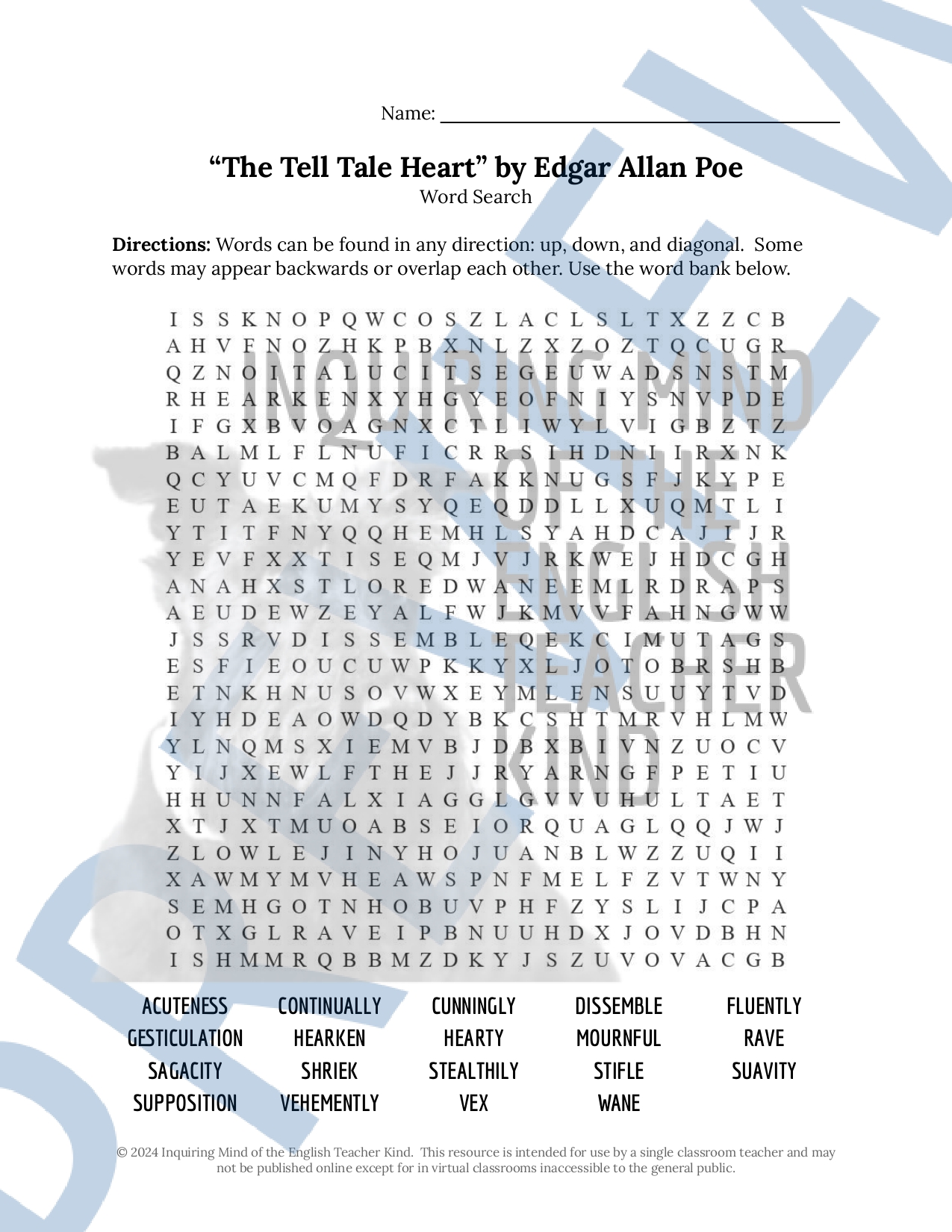 "The Tell Tale Heart" Quiz, Close Reading Activities, and Vocabulary ...