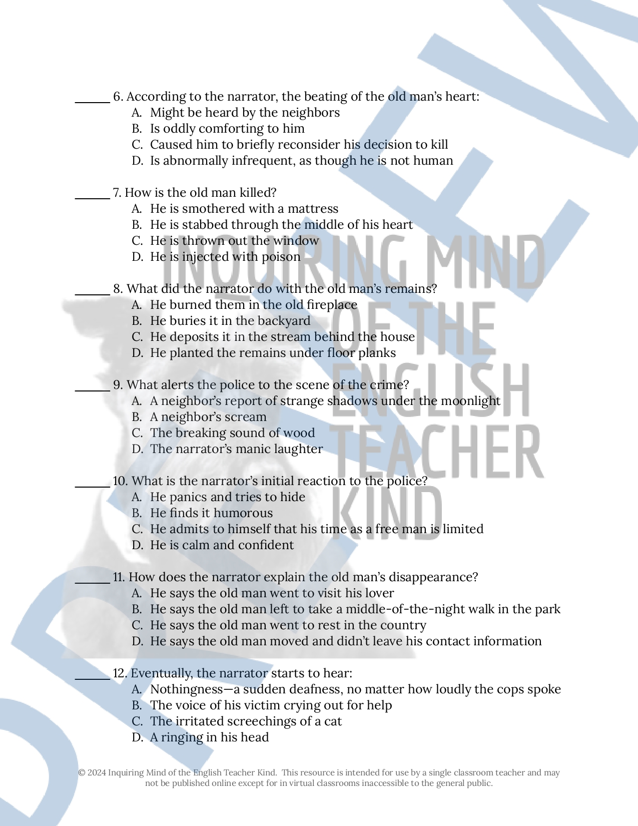 "The Tell Tale Heart" Quiz, Close Reading Activities, and Vocabulary ...