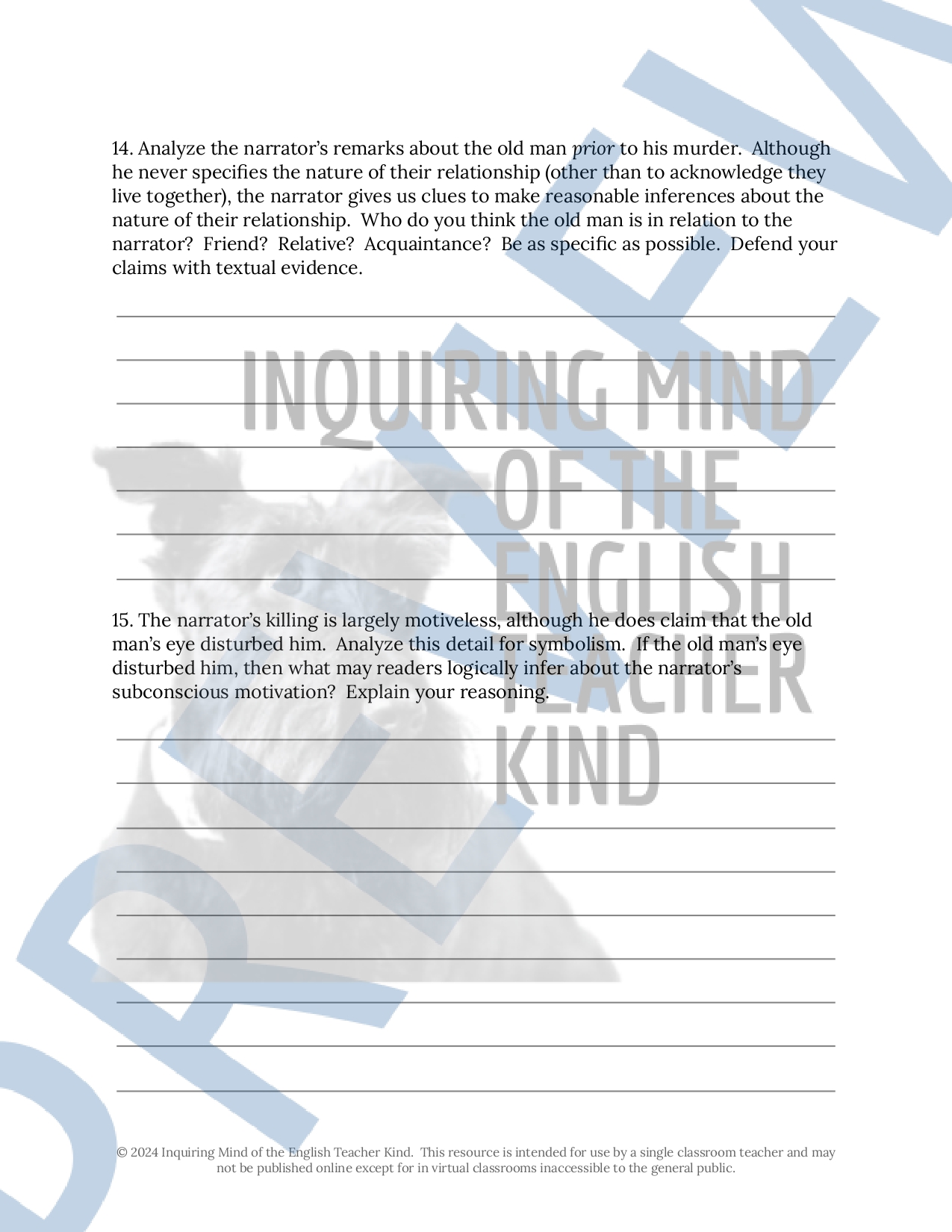 "The Tell Tale Heart" Quiz, Close Reading Activities, and Vocabulary ...