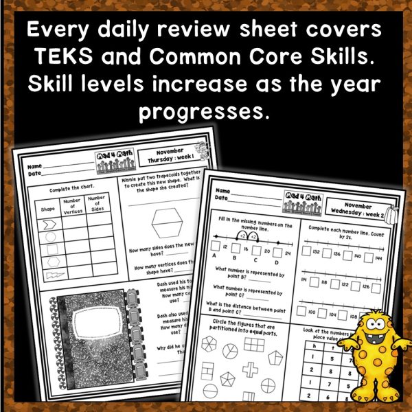 November 2nd Grade Daily Spiral Math Review Worksheets Morning Work ...